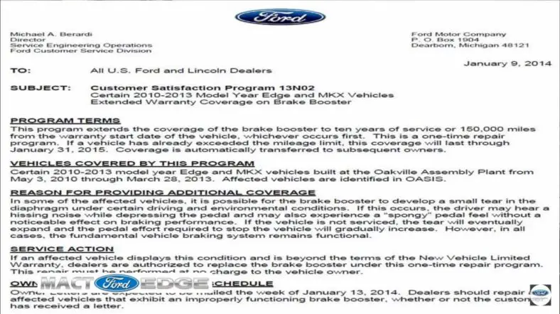 Uncovering The Recall Issue Of The Ford Edge Brake Booster - Fordmasterx